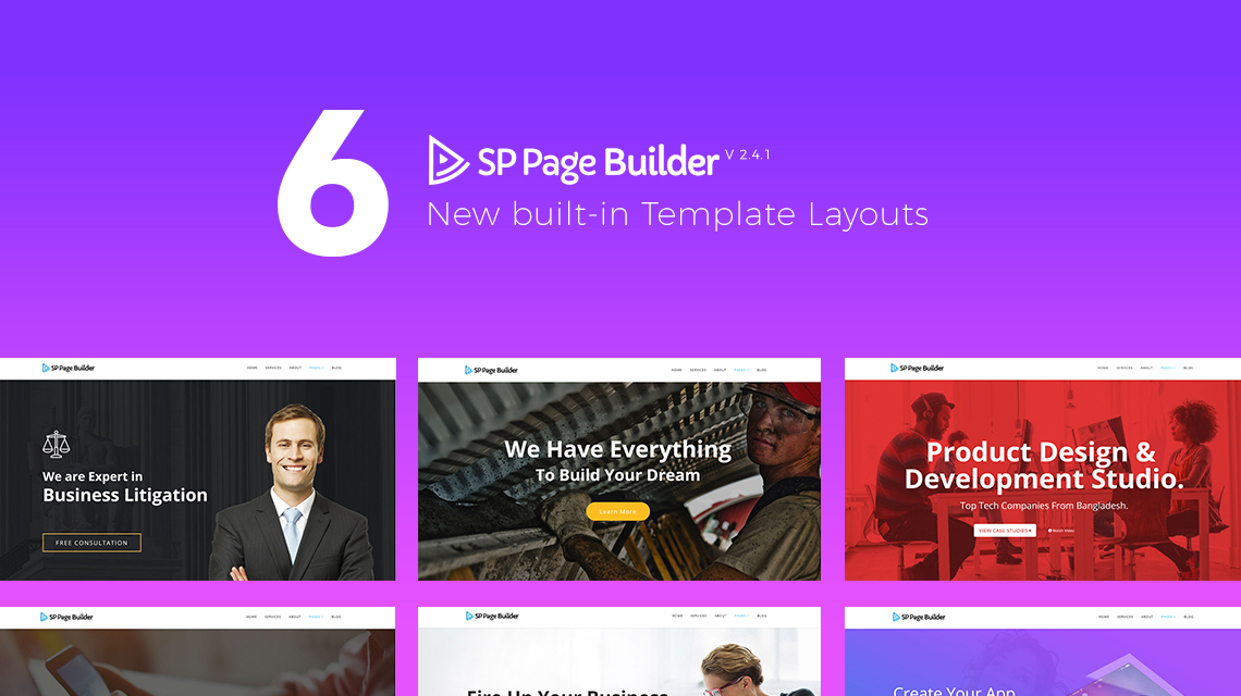 SP Page Builder 2.4.1 comes with six brand new template layouts ...
