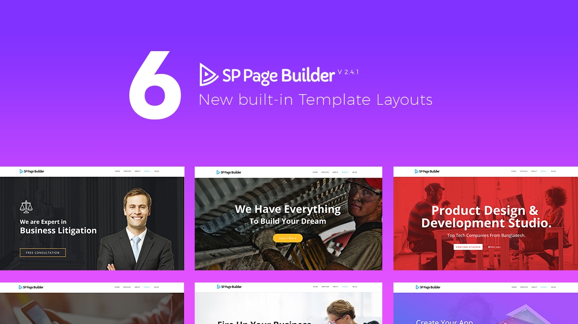 SP Page Builder 2.4.1 comes with six brand new template layouts ...