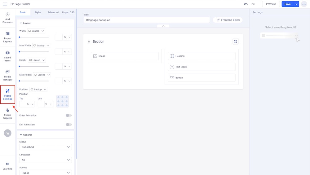 Popup Settings | SP Page Builder (Pro) - Documentation | JoomShaper