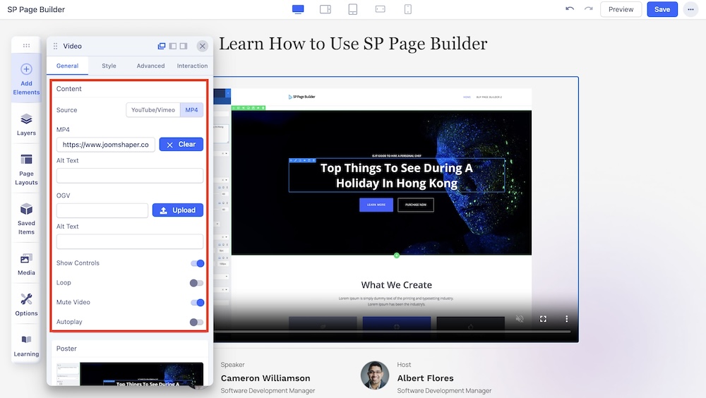 Video | SP Page Builder (Pro) - Documentation | JoomShaper